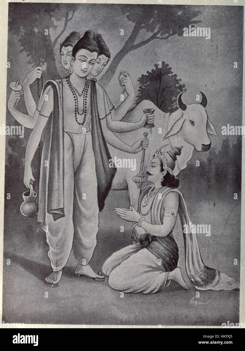 This painting illustrates the moment where the Hindu god Datta blesses ...