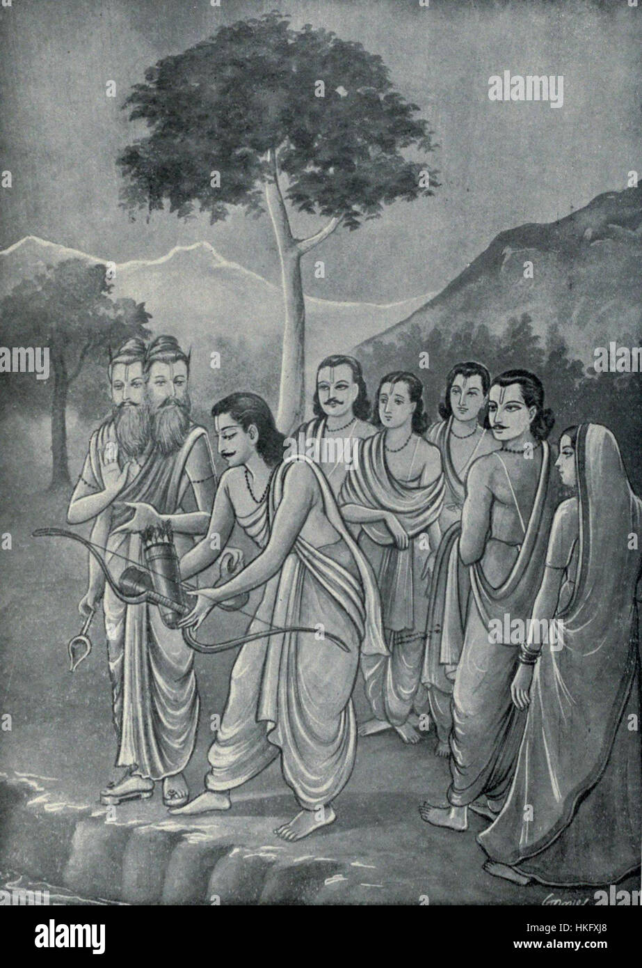 This artwork depicts the moment when the warrior Arjuna, as advised by ...