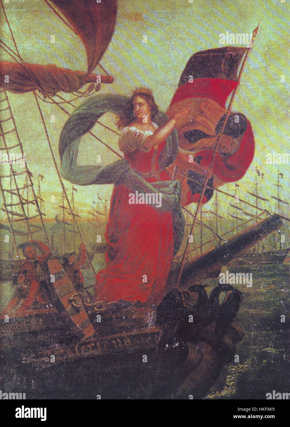 This painting depicts the Germania Reichsflotte, the naval fleet of the ...