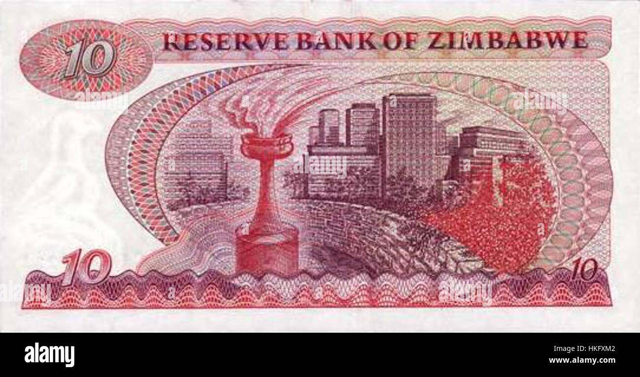 The reverse side of the 1980 Zimbabwe $10 note features a striking ...