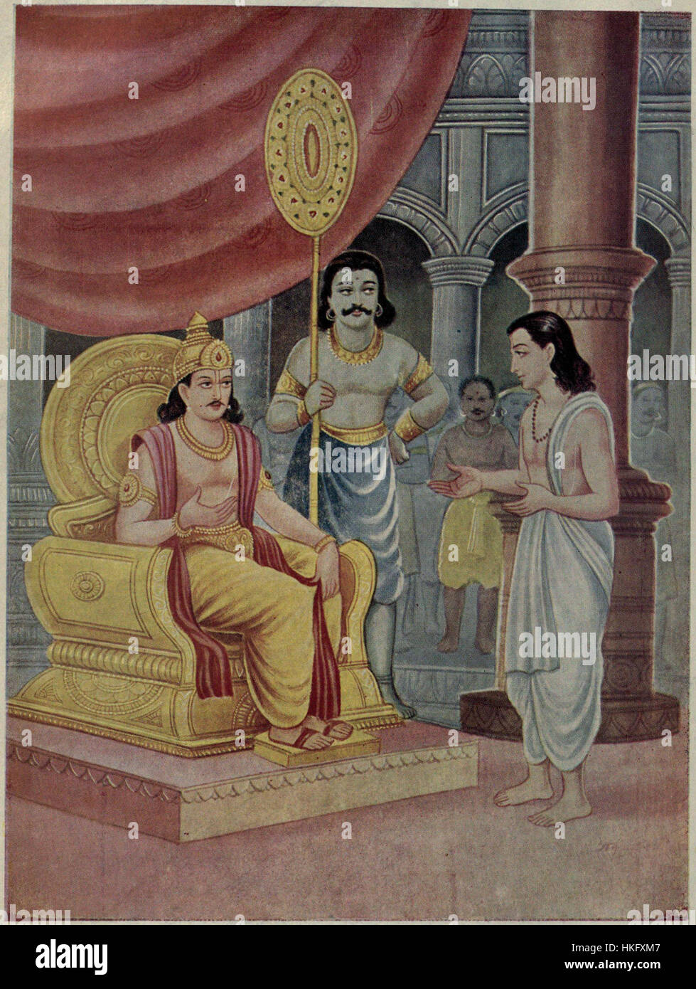 This artwork depicts the encounter between Indra, the King of Gods in ...