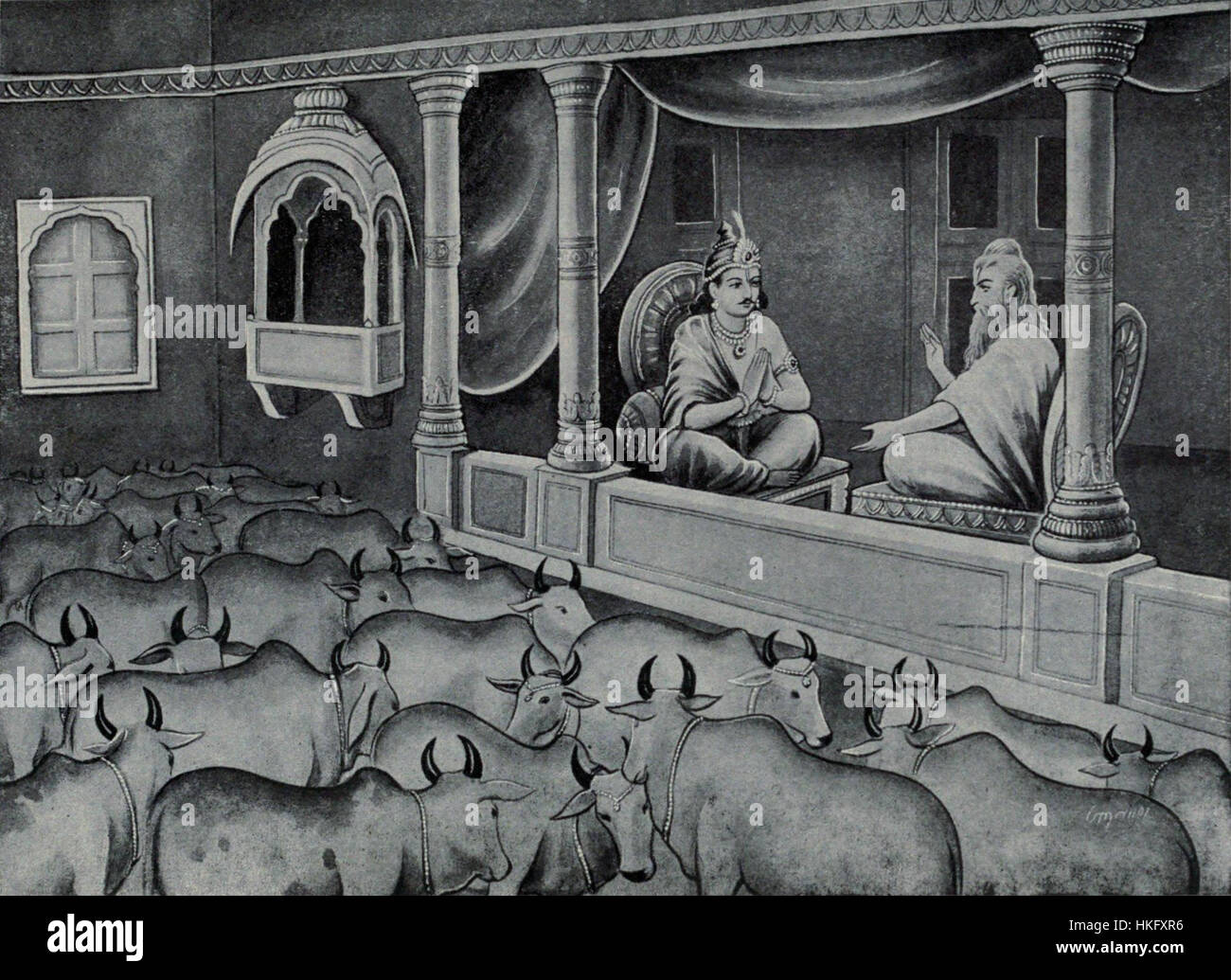 Vashistha telling about importance of Cows to King Saudasa Stock Photo ...