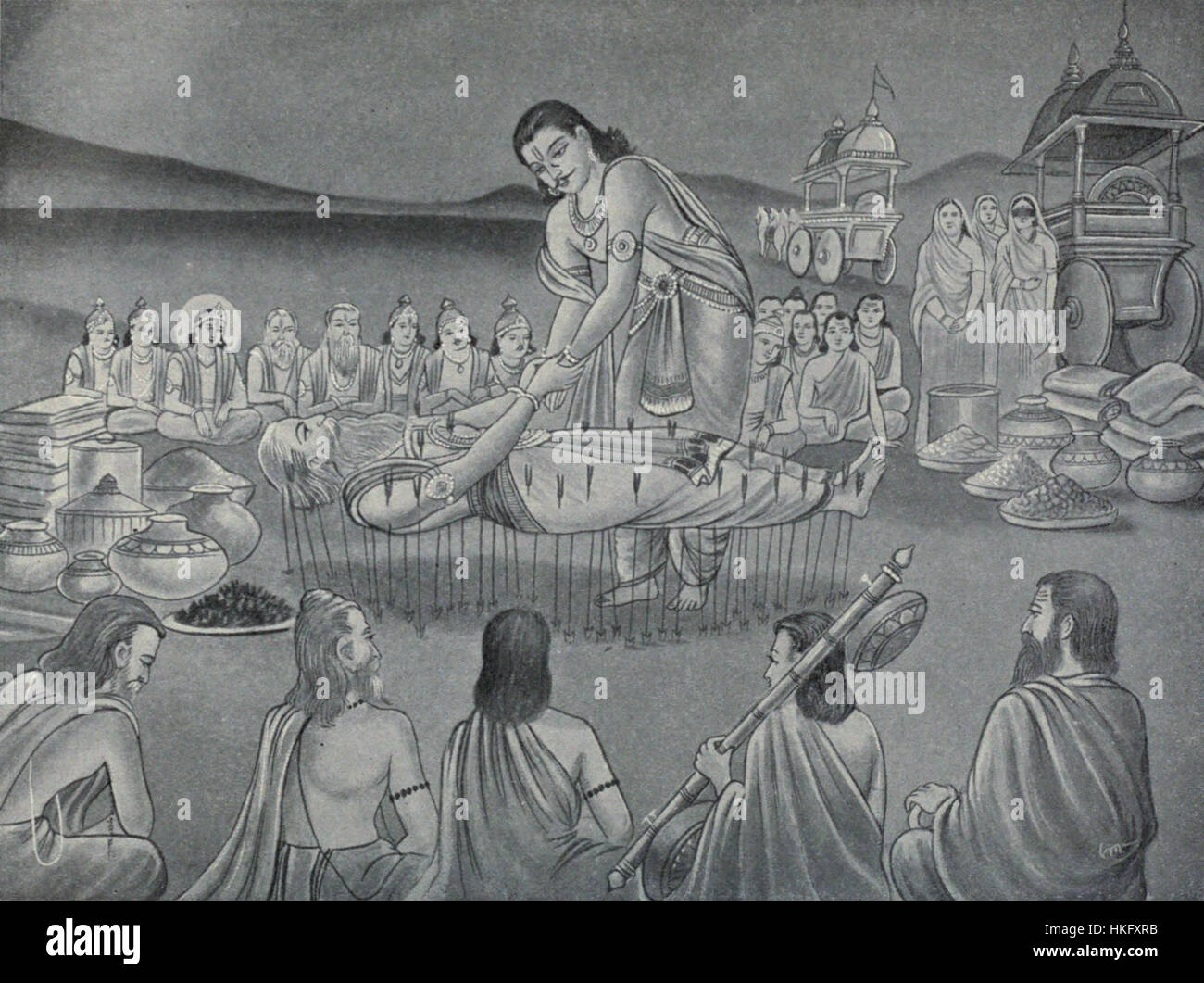 A scene from the Mahabharata, depicting Yudhisthira conversing with ...