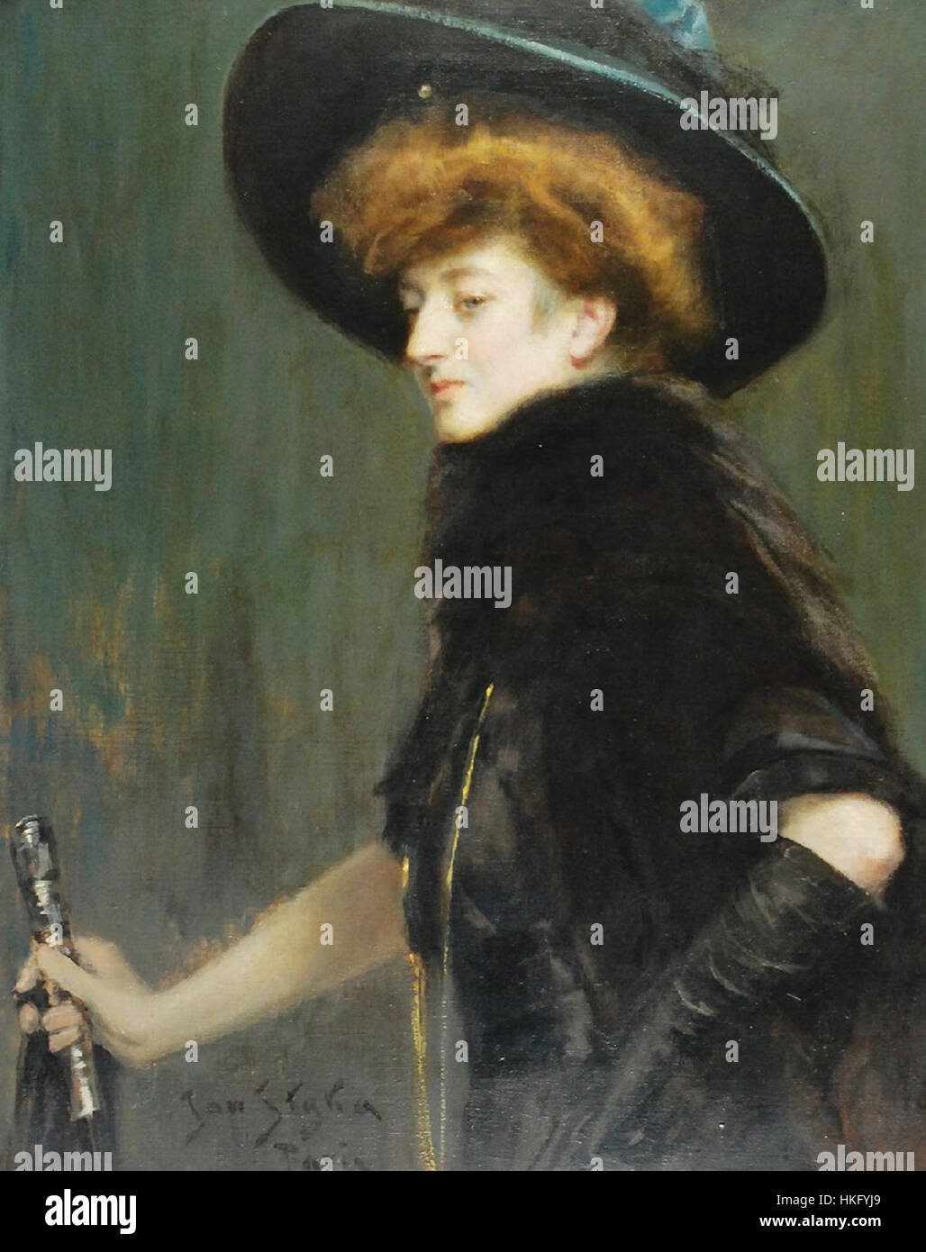 'Portret damy' by Jan Styka is a classical oil painting capturing a ...