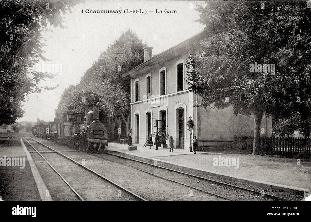 A historical depiction of the Chaumussay train station from 1900 ...