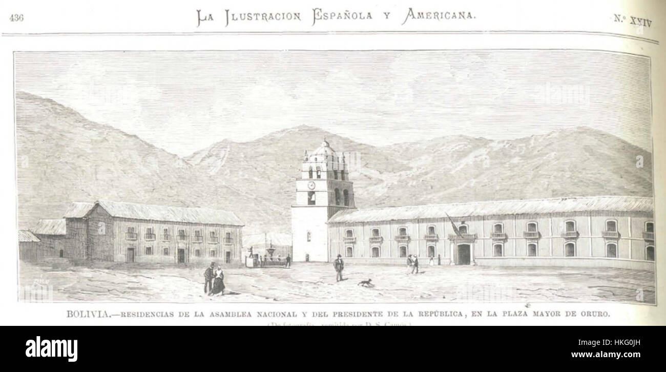 A painting depicting the city of Oruro in Bolivia in 1879, reflecting ...