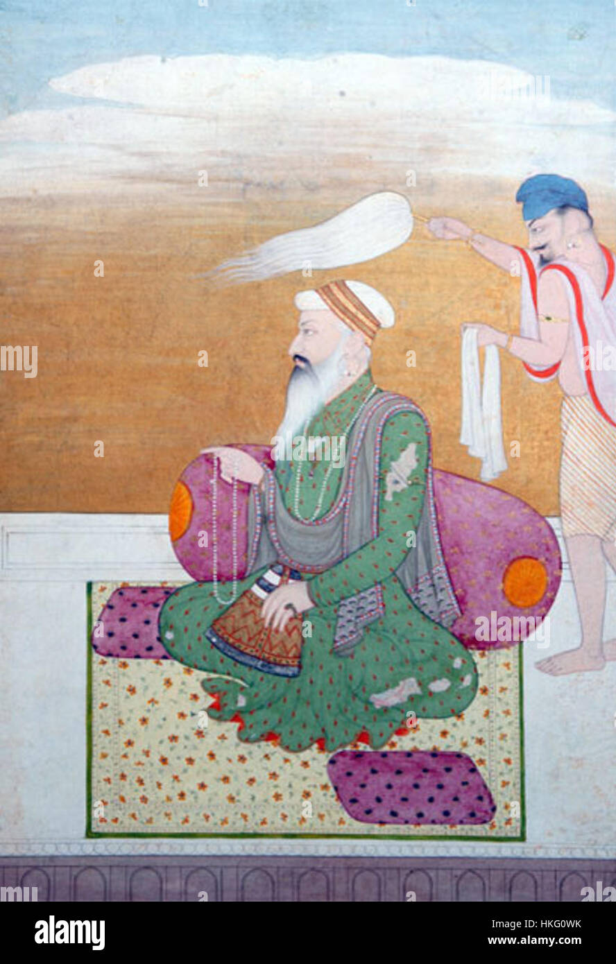 Guru Ram Das, the fourth Sikh Guru, is depicted in this artwork. Known ...