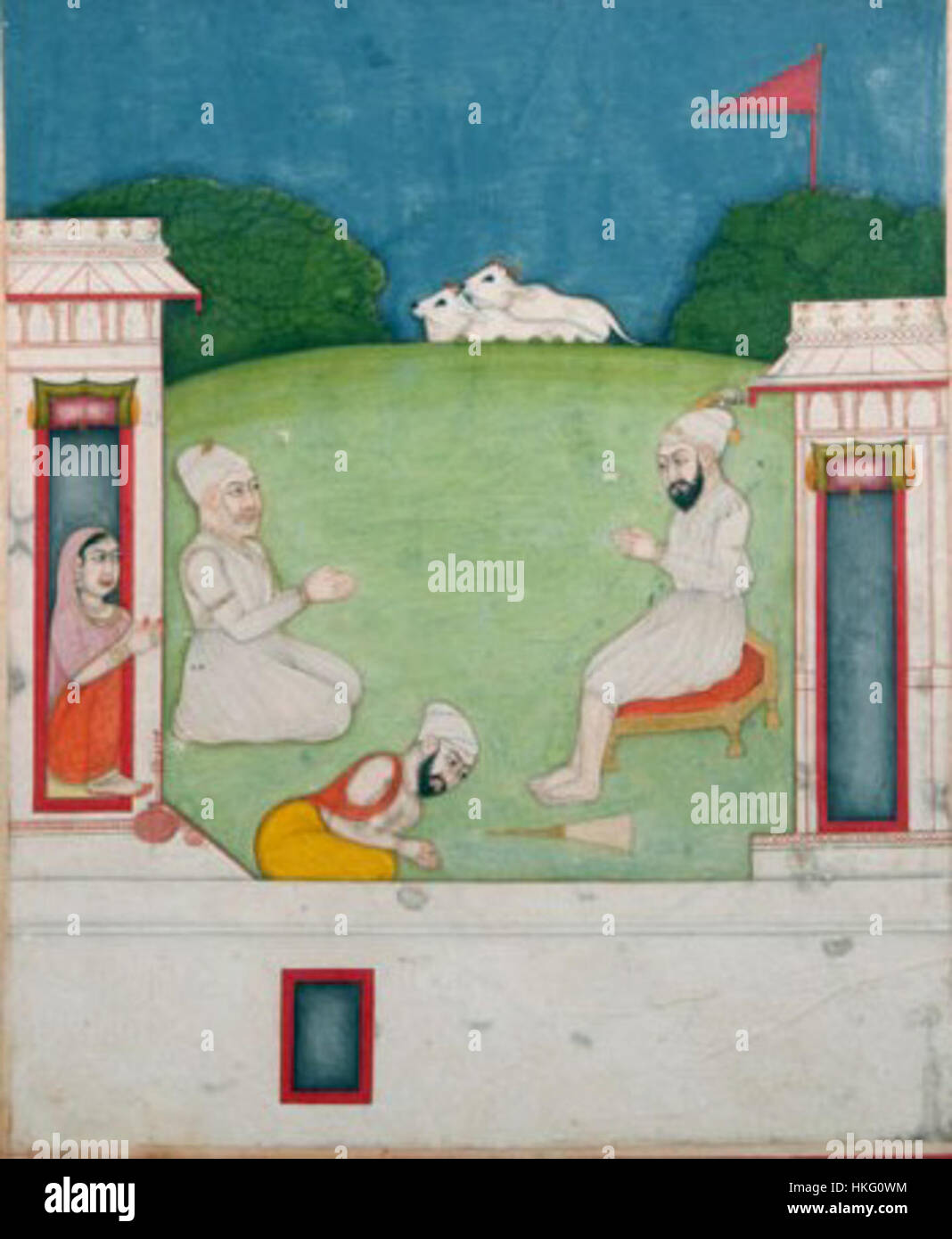 A painting of Guru Angad, the second Sikh Guru, portraying his calm and ...