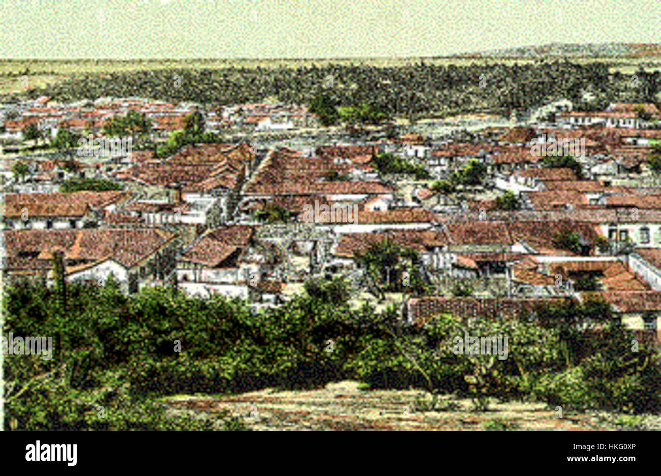 A painting depicting the city of Cumana in the 1860s, offering a ...