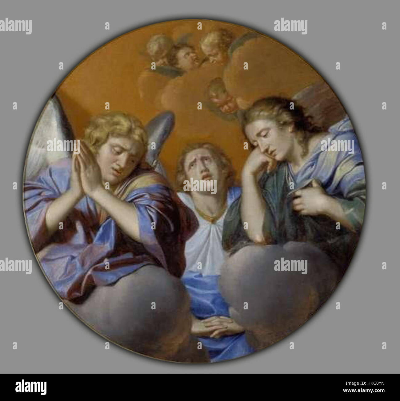 This French artwork, *Trois Figures d'Anges en Pleurs*, depicts three ...