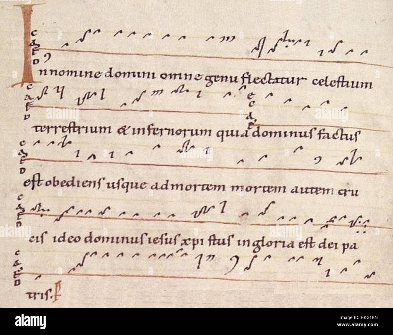 This artwork illustrates the Latin phrase 'In nomine Domini omne genu ...