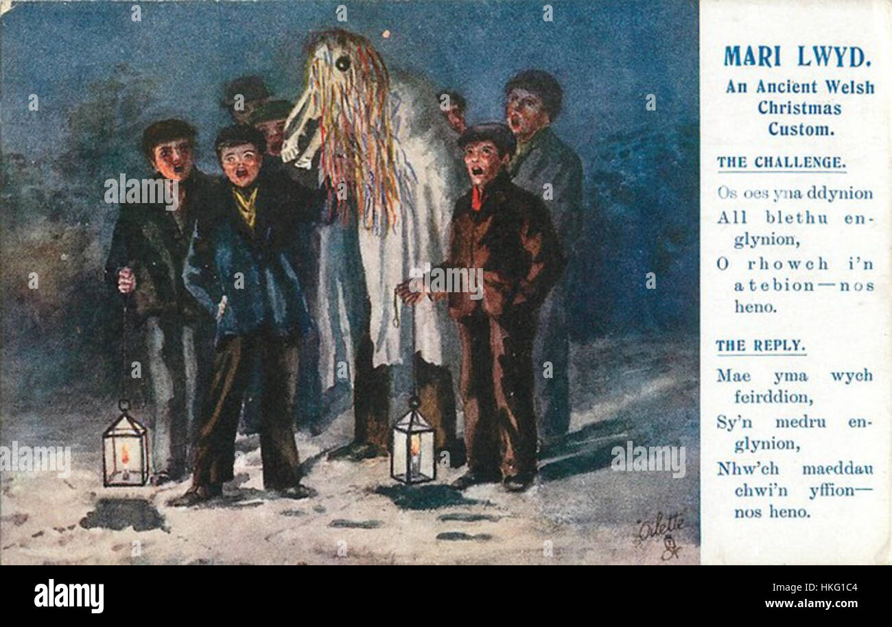 This artwork depicts an ancient Welsh Christmas custom, capturing the ...