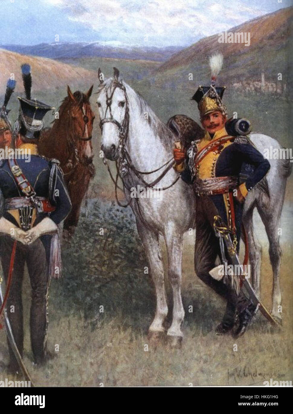 The painting 'Lancer' showcases a dynamic portrayal of a mounted ...