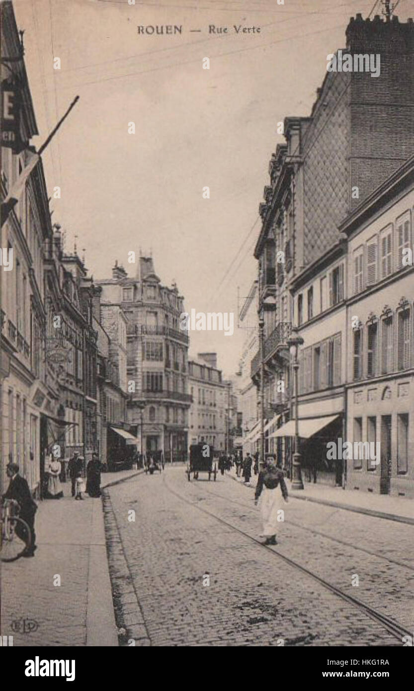 This painting depicts the Rue Verte in Rouen, a historic street in the ...