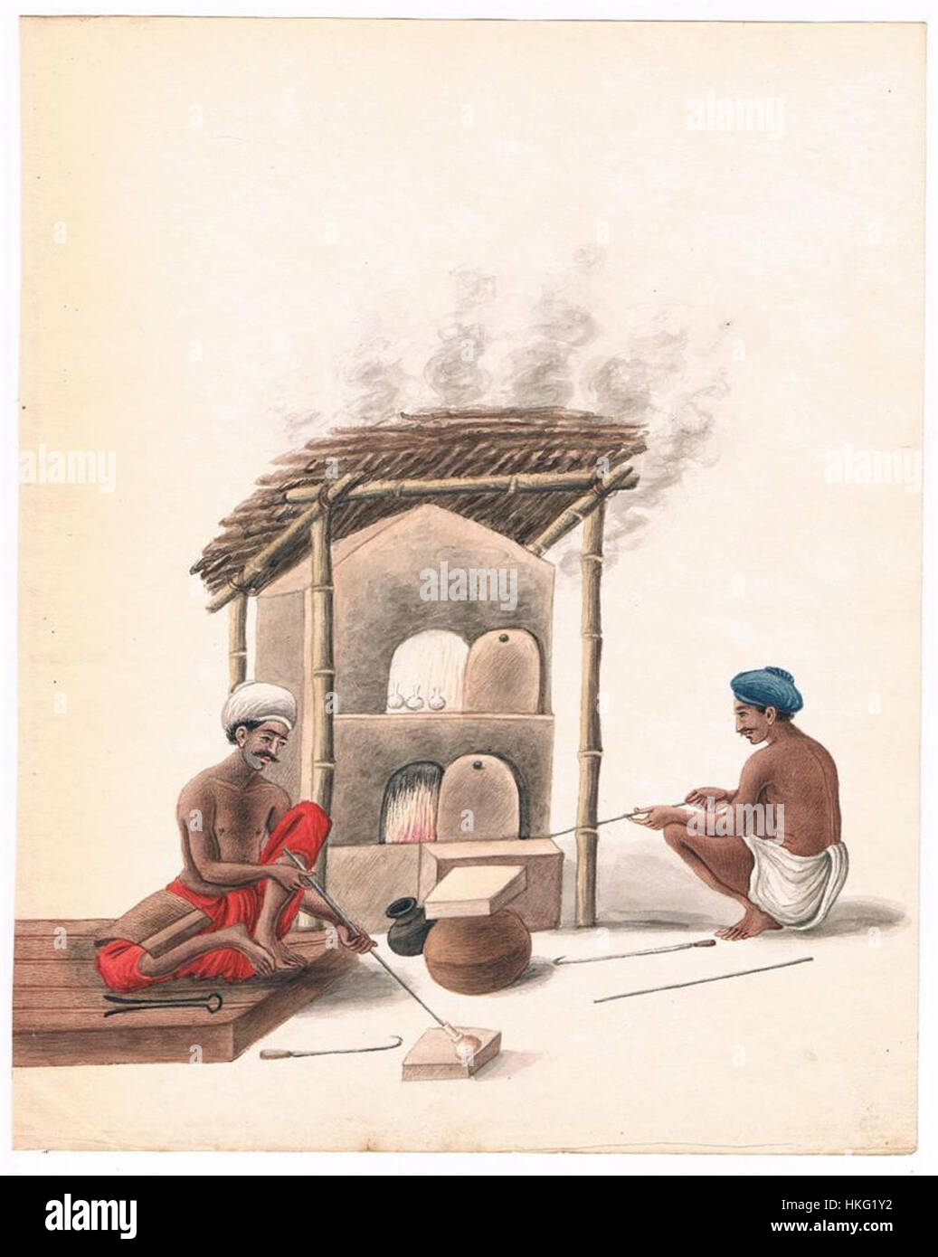 This artwork depicts glassmakers in action, showcasing the intricate ...