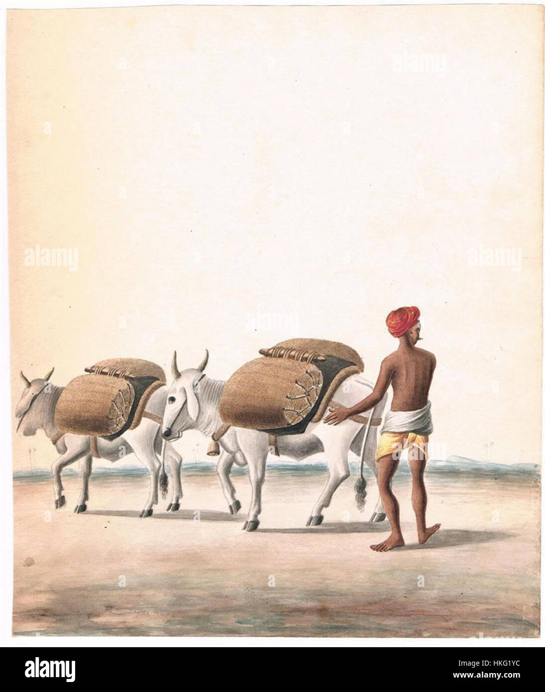 The painting 'Ox Handler' depicts a rural scene where a worker guides ...