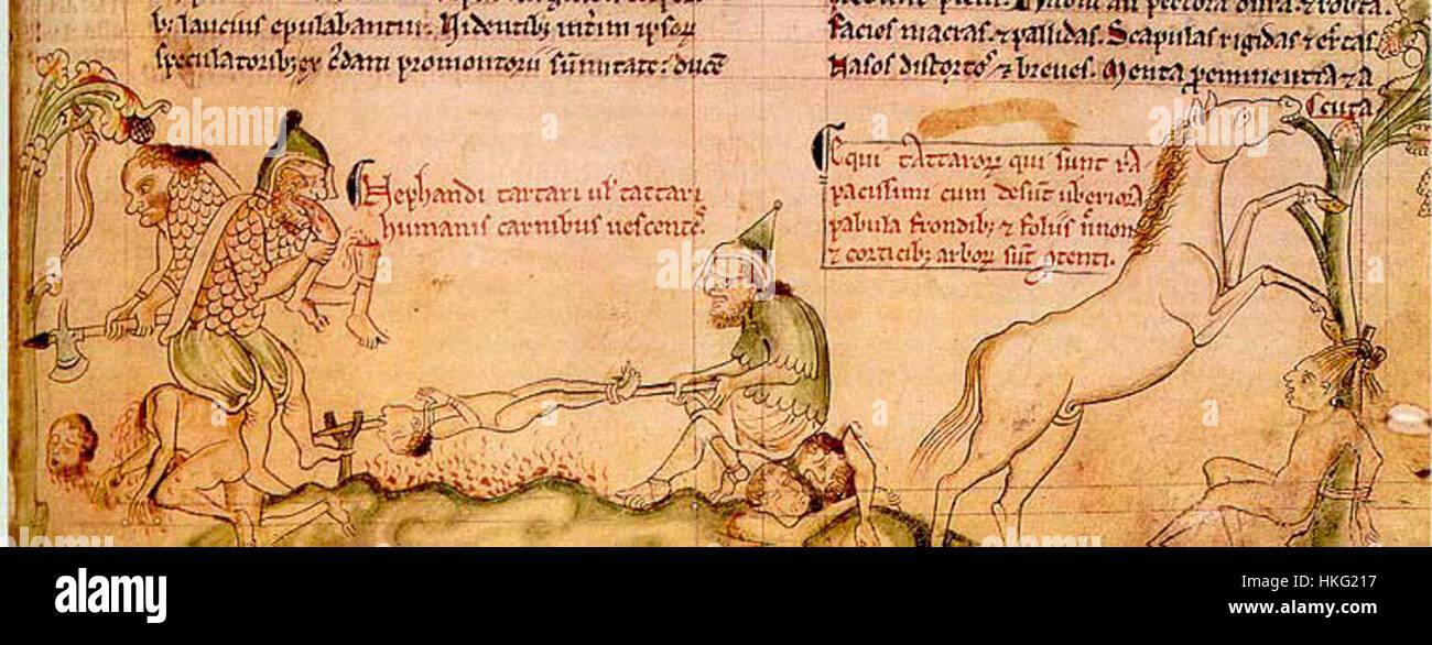 A vivid painting illustrating the Tartar cannibals as described in the ...