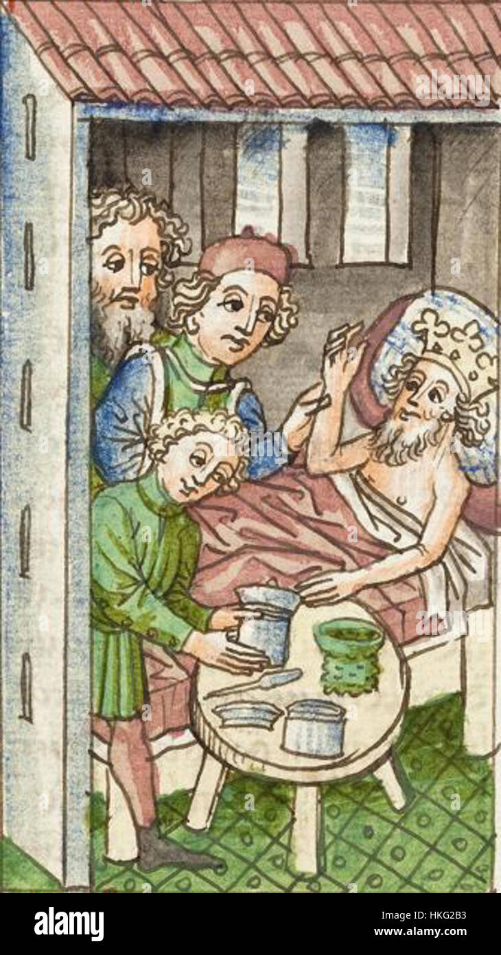 ‘Image 95r Gesta Romanorum Donaueschingen’ is a manuscript illustration ...