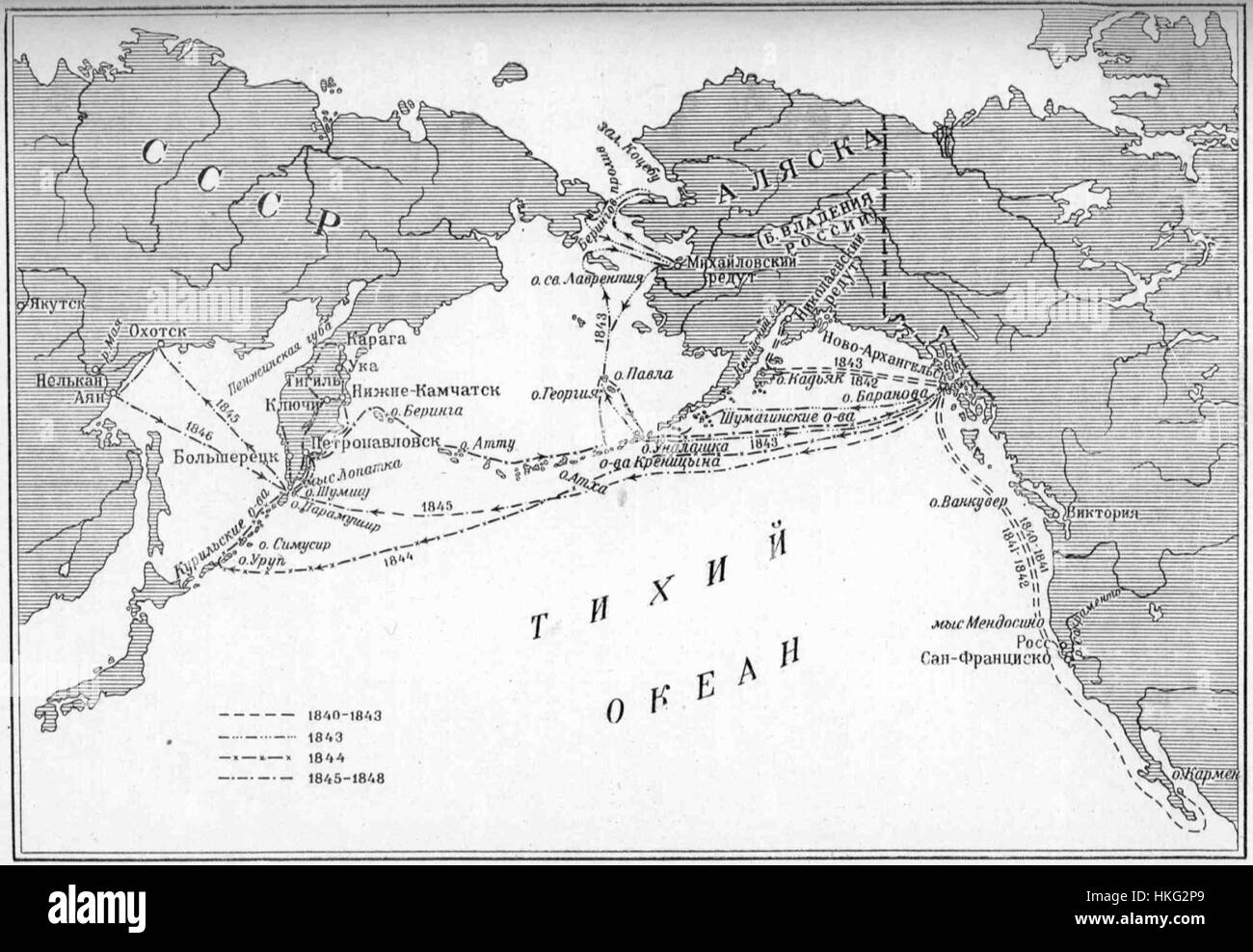 The 'Routes of I.G. Voznesensky' painting depicts the travel routes and ...