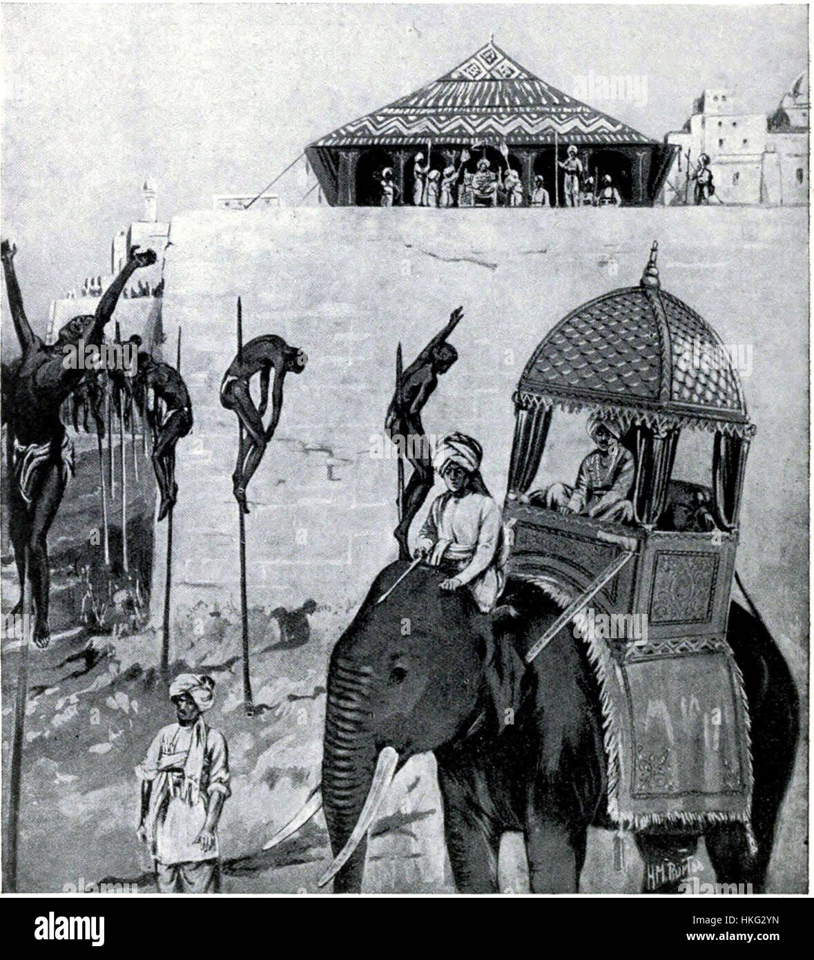 This artwork illustrates the brutal punishment inflicted upon Khusru ...