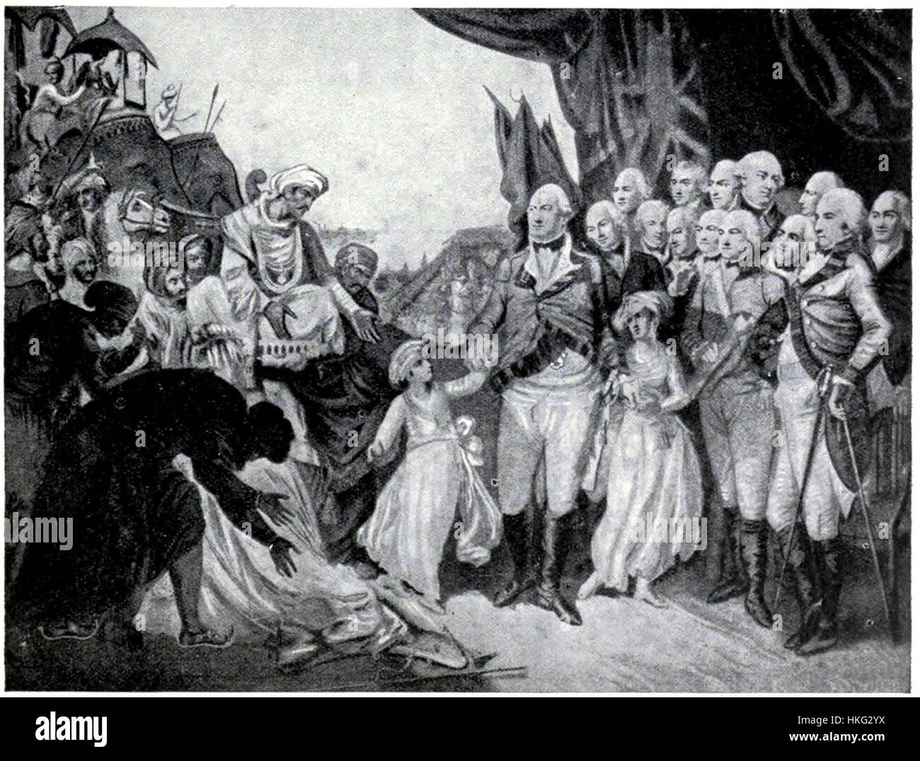 This painting depicts Lord Cornwallis receiving the sons of Tipu Sultan ...