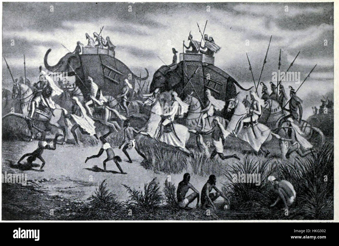 This historical painting depicts the royal cavalcade of Raja Dhyan ...