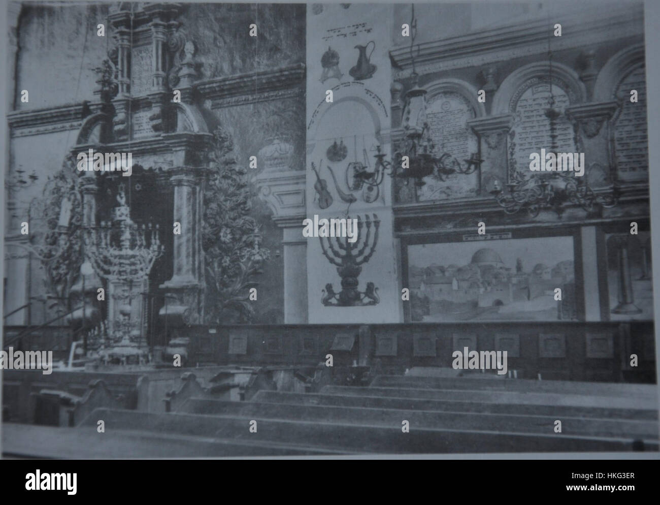 The artwork 'Synagoga inside' depicts the interior of a synagogue ...