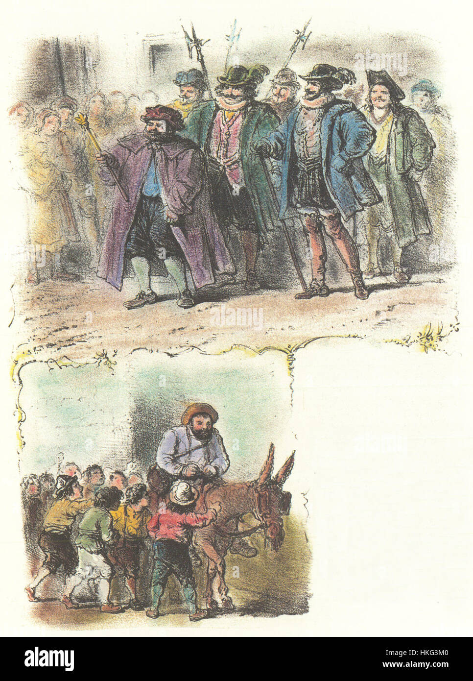 This illustration of 'Don Quichotte' (Don Quixote) depicts the famous ...