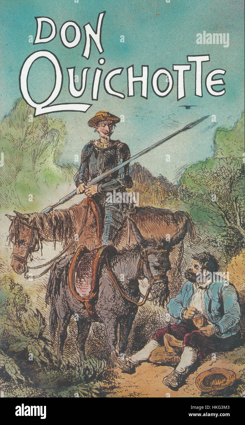 This illustration from 'Don Quixote' depicts a dramatic scene from the ...