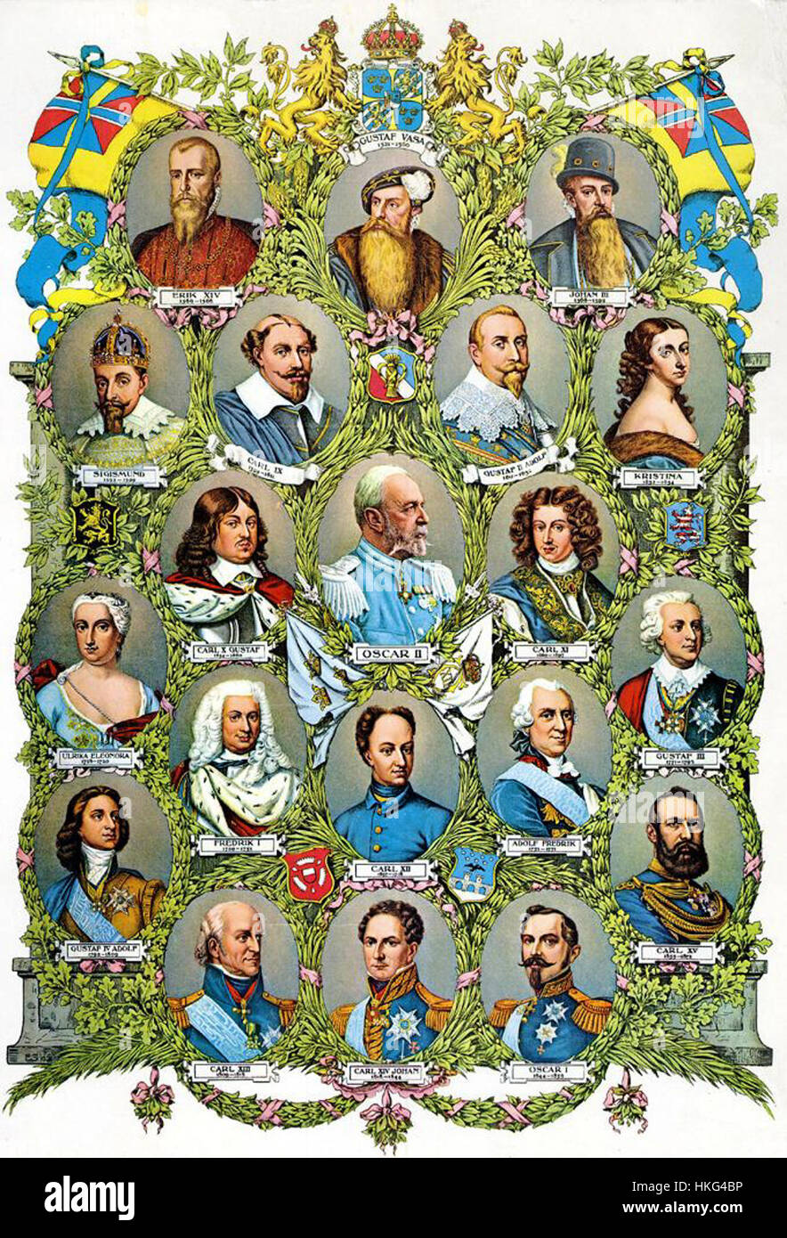 This artwork depicts the Kings and Queens Regnant of Sweden between ...