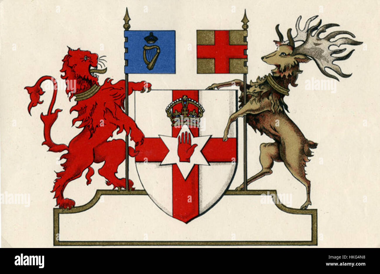 The Northern Ireland coat of arms features a red hand, a prominent ...