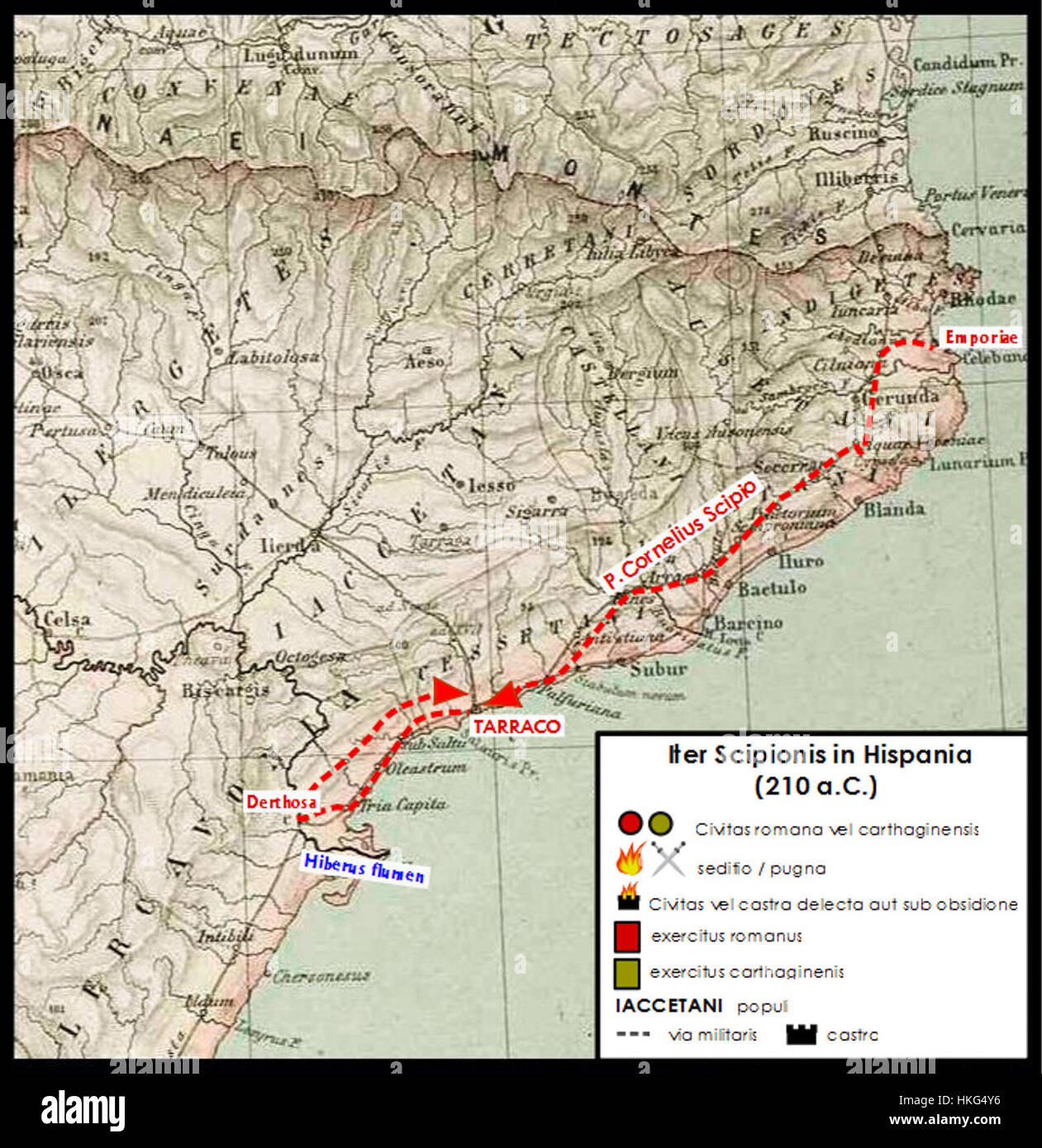 This artwork depicts a map of the Roman general Scipio’s campaign in ...