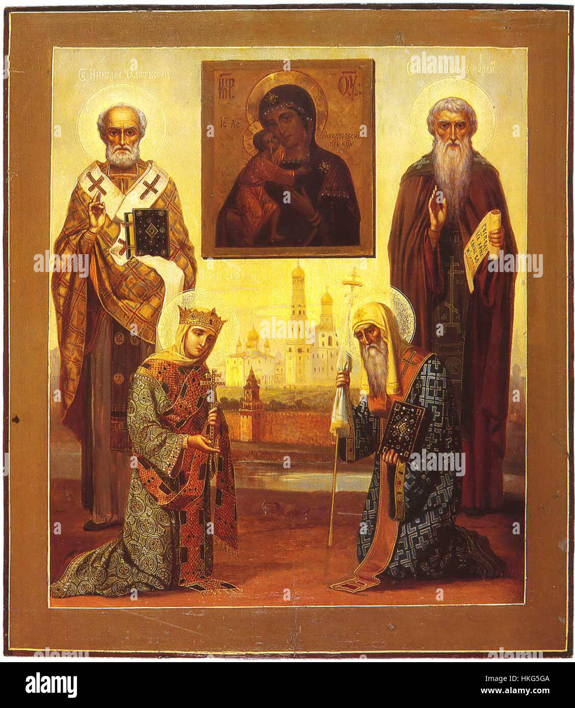 This painting features Feodorovskaya, a revered figure, depicted with ...