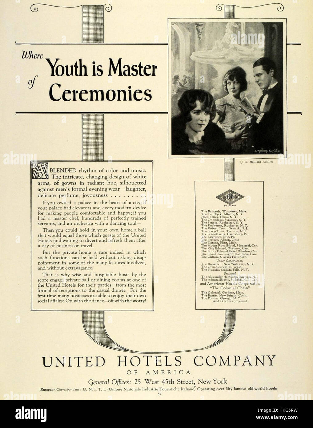 An advertising artwork from the United Hotels Company, showcasing ...