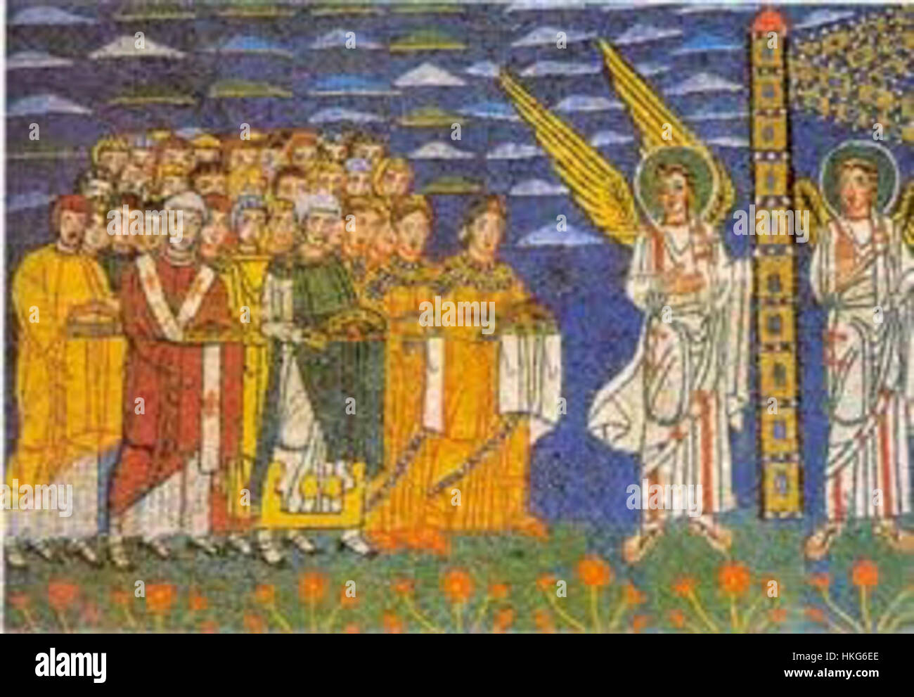 This artwork depicts the left side of the Triumph Arch with a crowd of ...