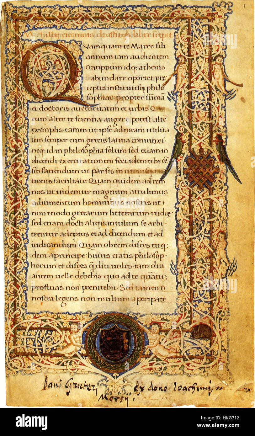 A manuscript page from Cicero's 'De Officiis', preserved in the Vatican ...