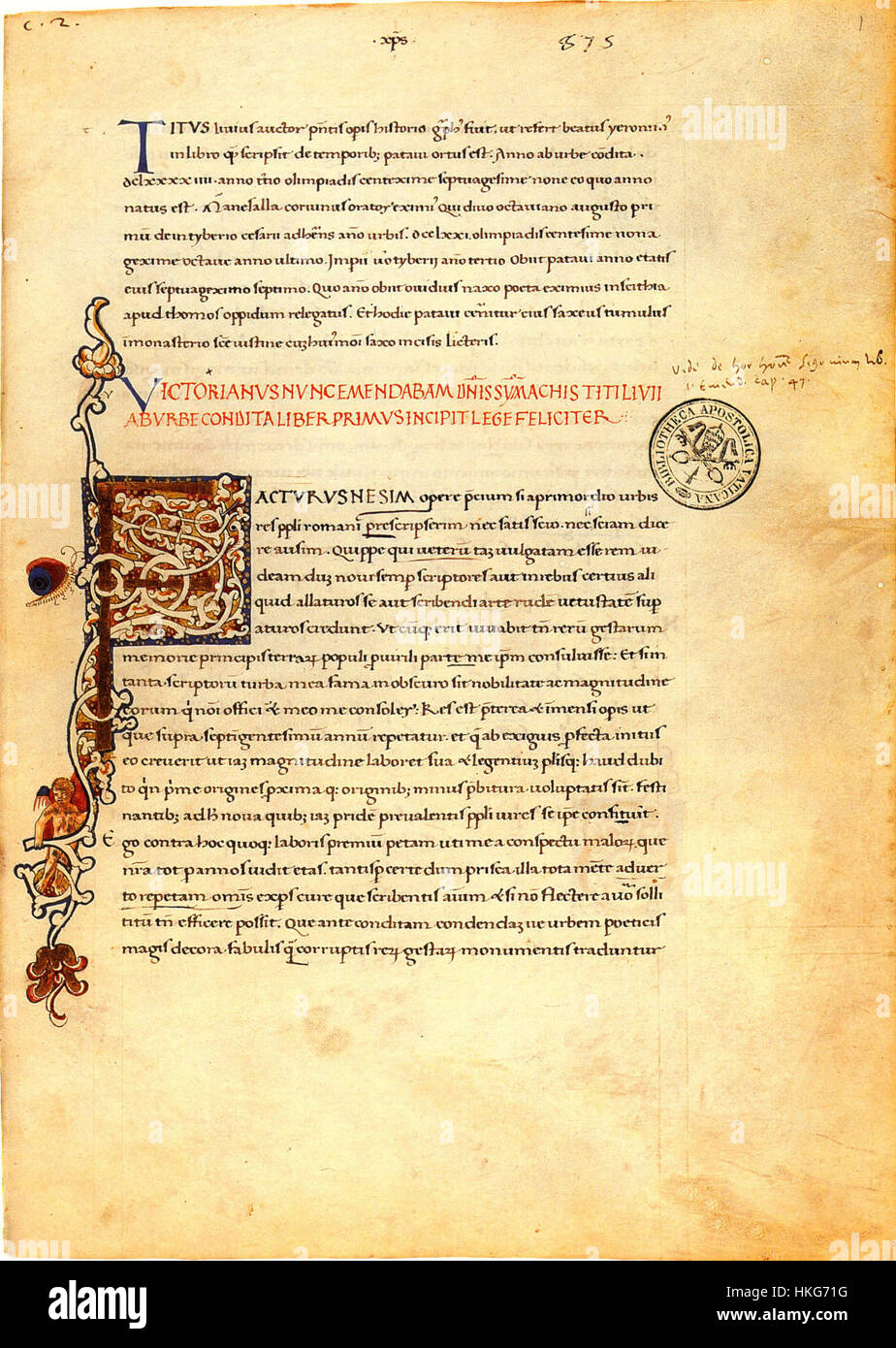 The manuscript 'Livy, Vaticanus Palatinus lat. 875' contains writings ...
