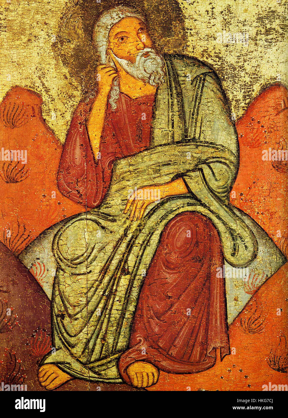 This artwork titled 'Elijah in the Desert' depicts the biblical prophet ...
