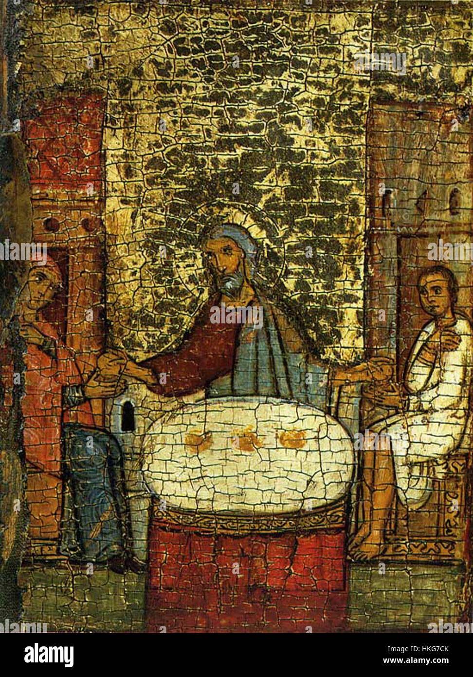 This artwork portrays the biblical figure Elijah in the desert, a scene ...