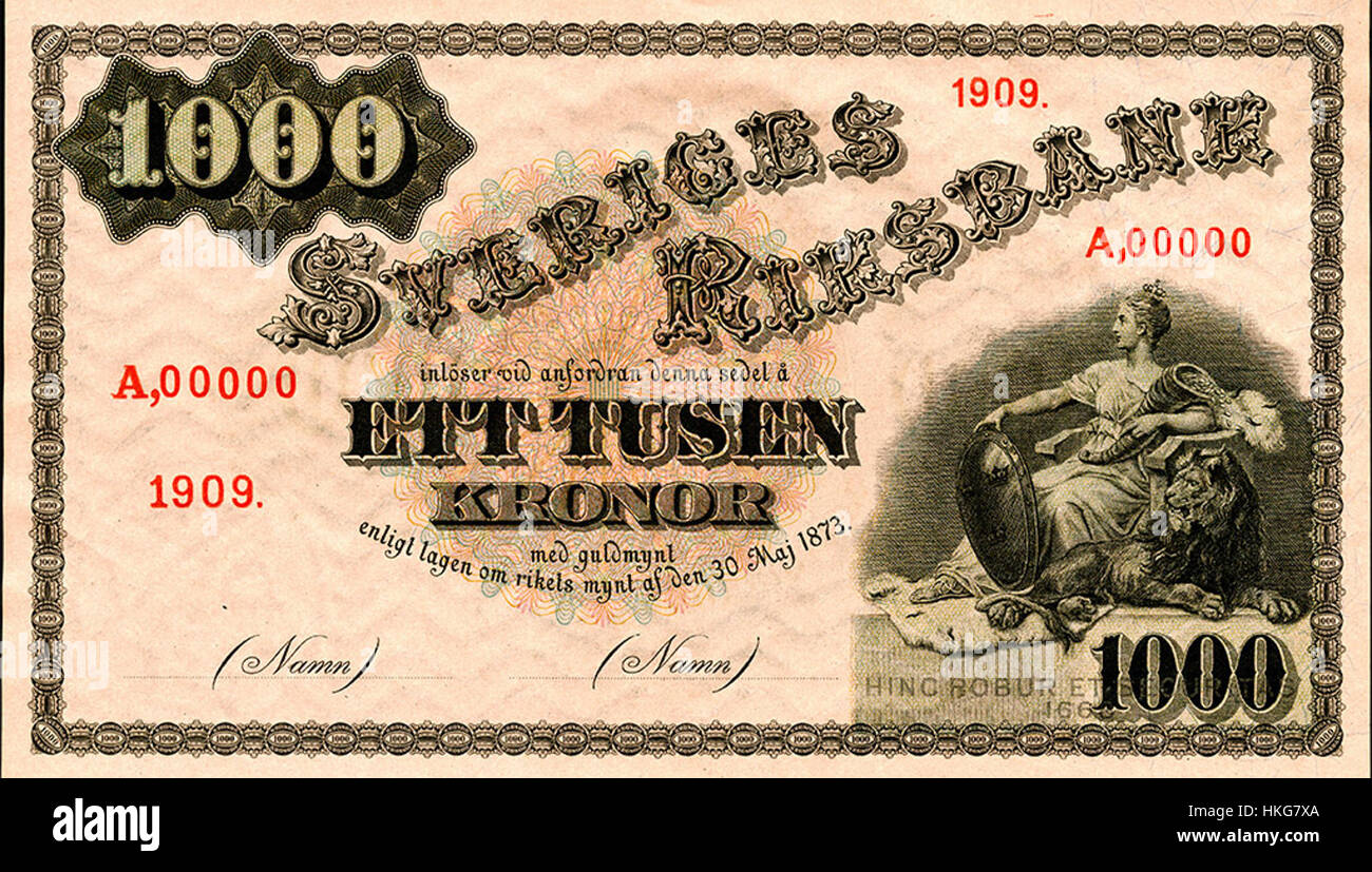 The 1000 SEK banknote from 1894 is a historical piece of Swedish ...