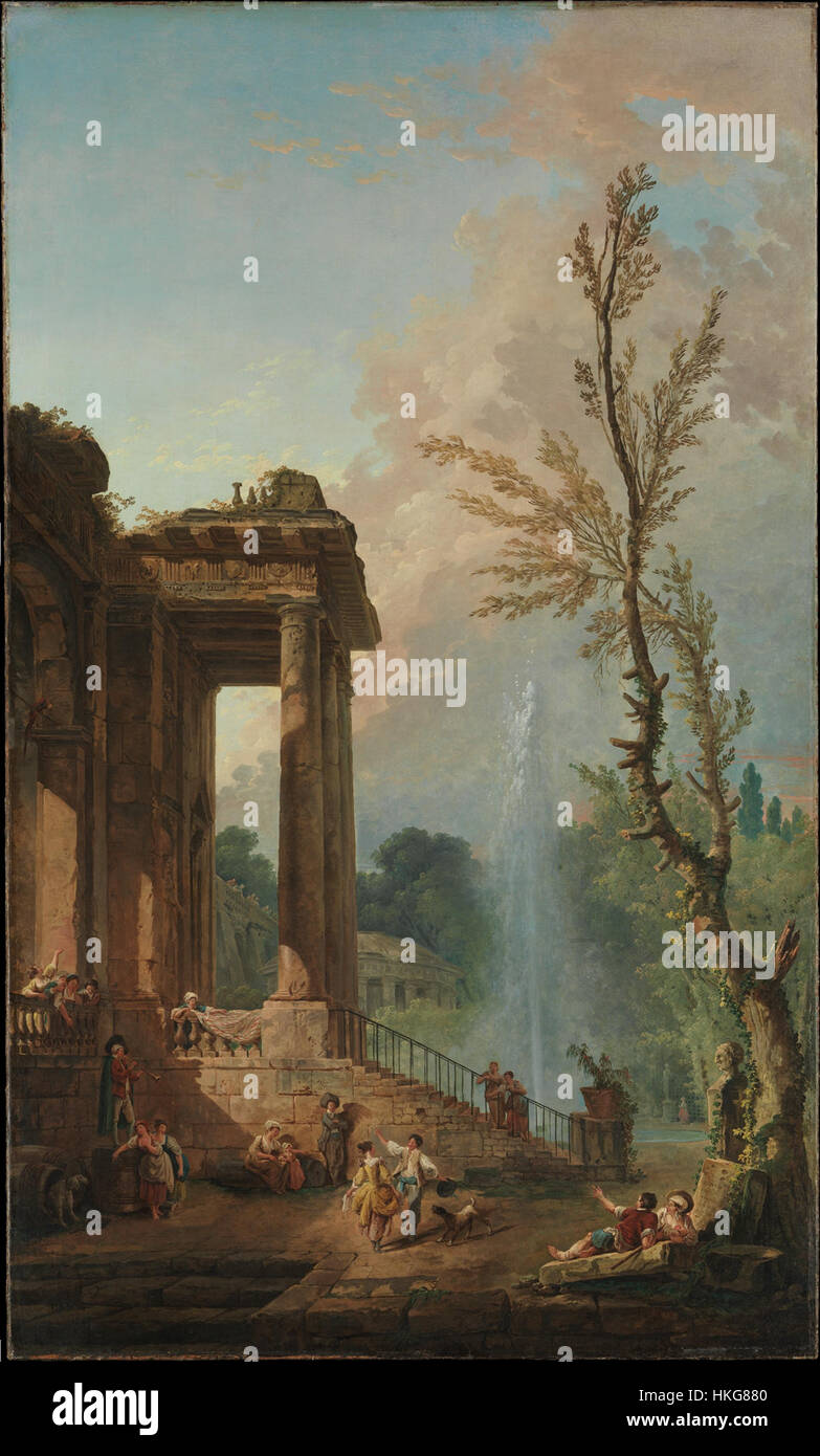 'The Portico of a Country Mansion' by Hubert Robert is an oil painting ...