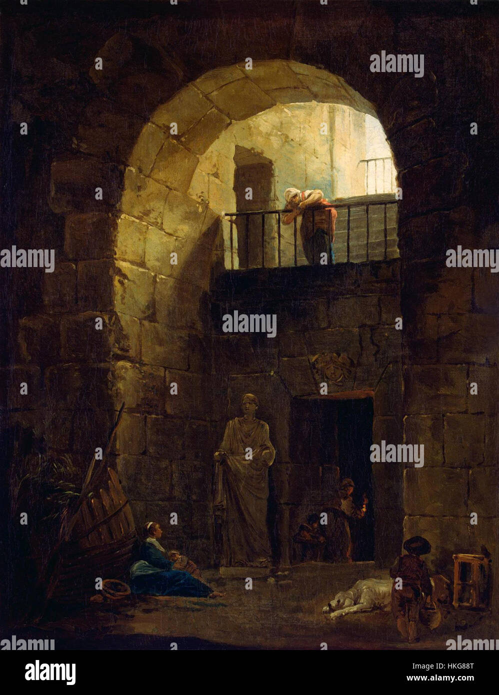 A painting by Hubert Robert titled 'Neglected Statue', depicting a ...