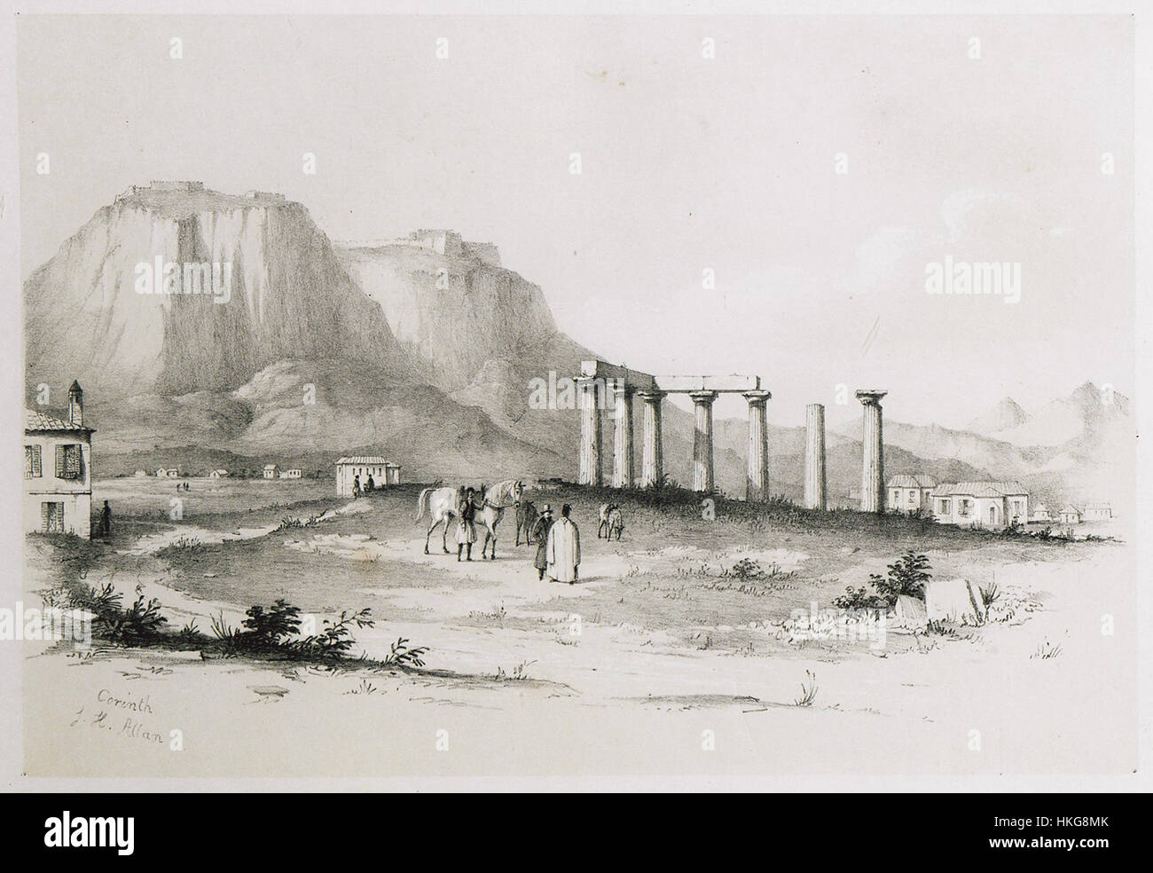 A 1843 painting by Allan John H. featuring the ancient city of Corinth ...
