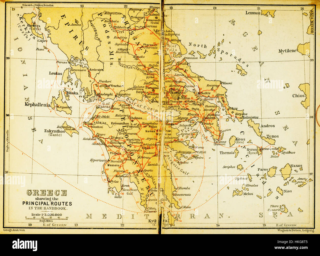 A map showing the principal routes in Greece from the 1894 edition of ...