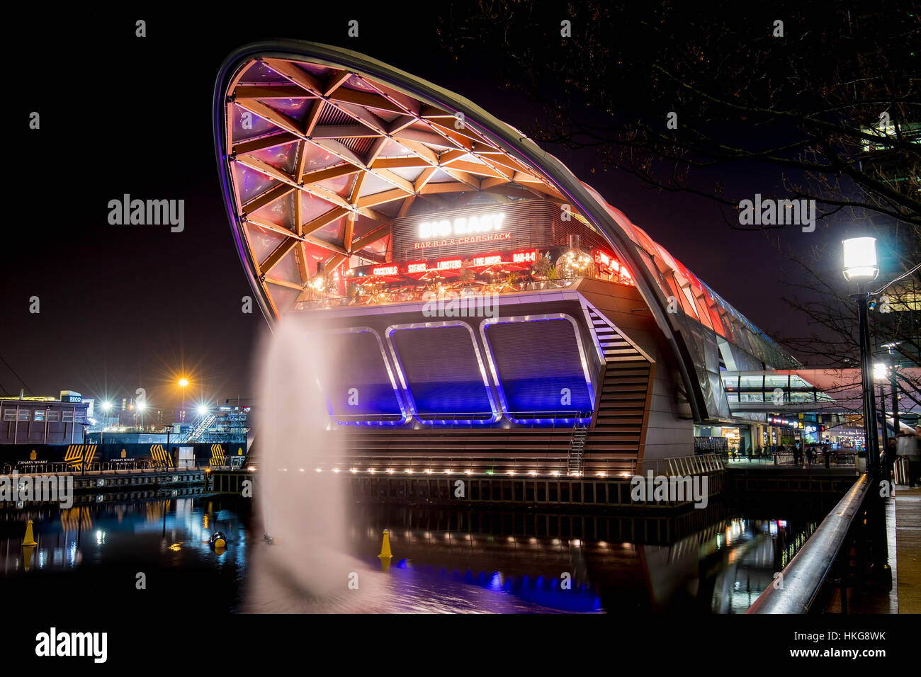 A picture of a building in canary warf, London during the winter lights ...