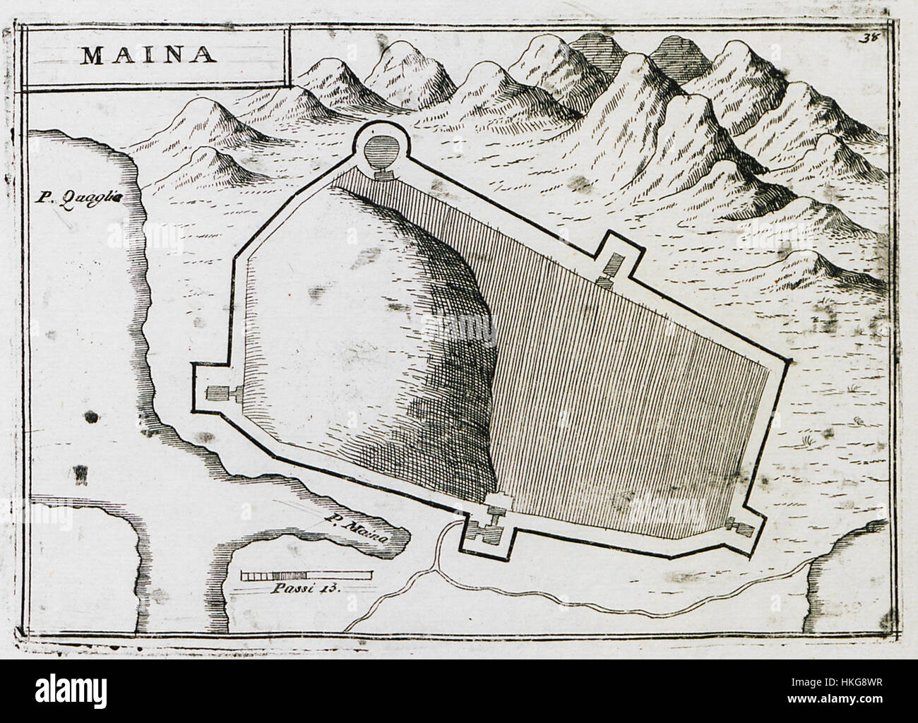 A 1686 map by Vincenzo Coronelli titled 'Maina' showcasing the ...