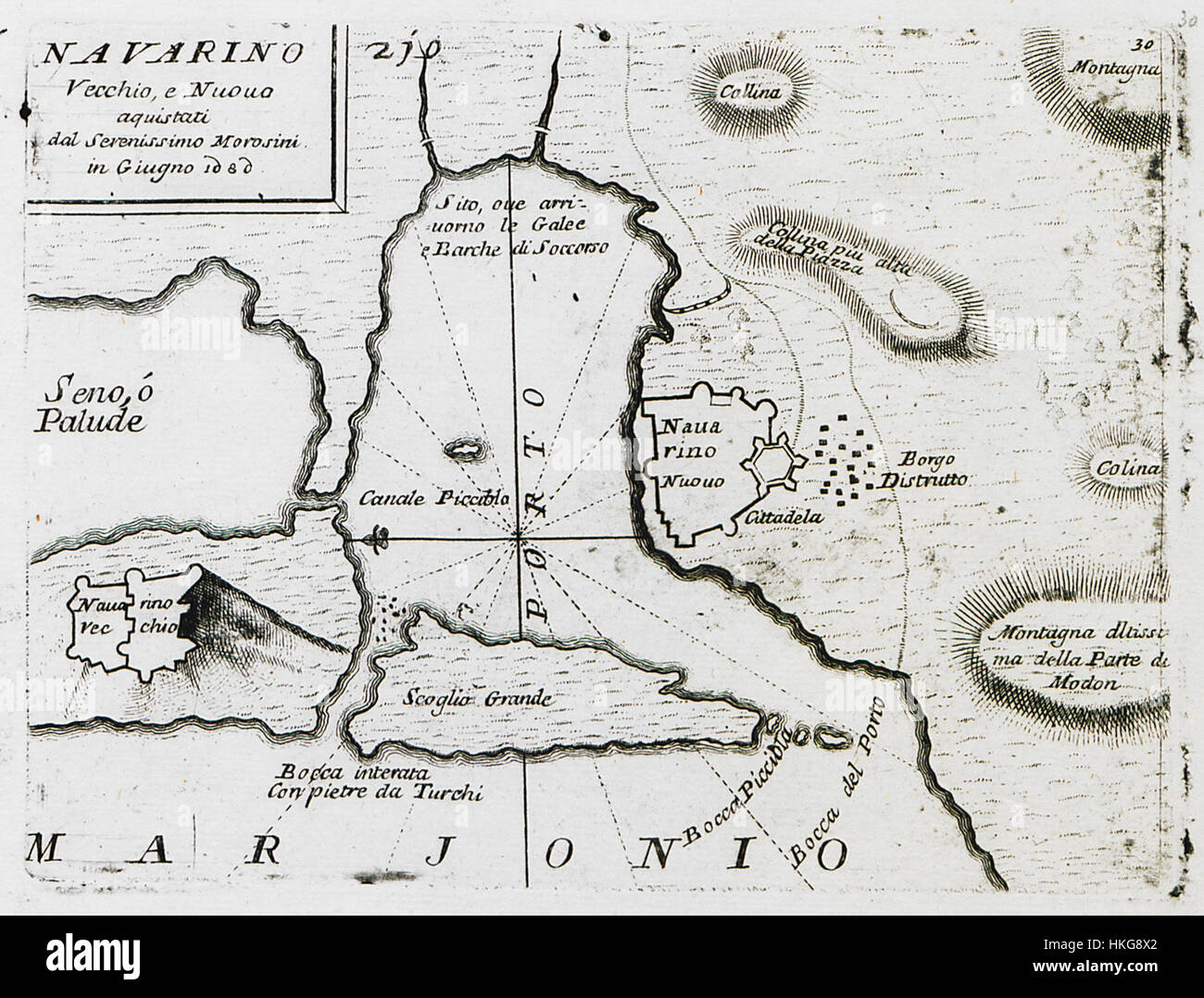 A 1686 map by Vincenzo Coronelli, titled 'Navarino Vecchio, e Nuovo ...