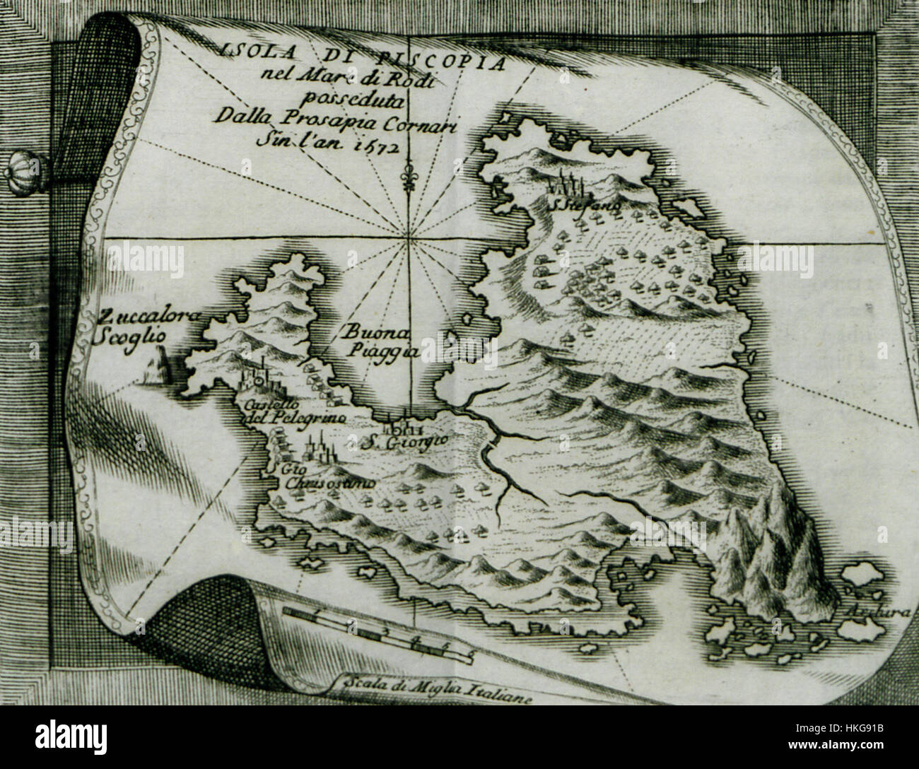 The map 'Isola di Piscopia', created by Vincenzo Maria Coronelli and ...