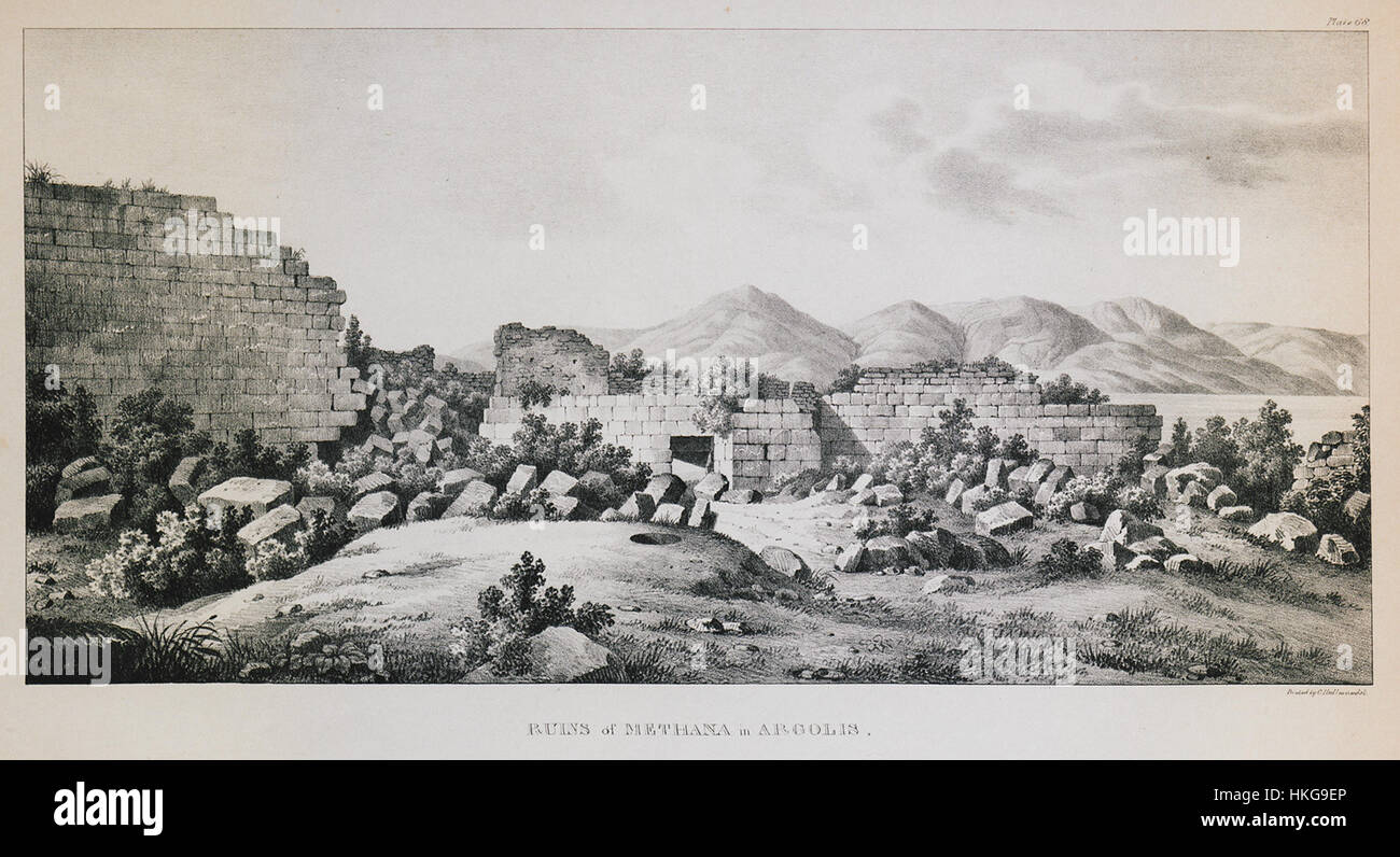 Edward Dodwell’s 1834 depiction of the ruins of Methana in Argolis ...