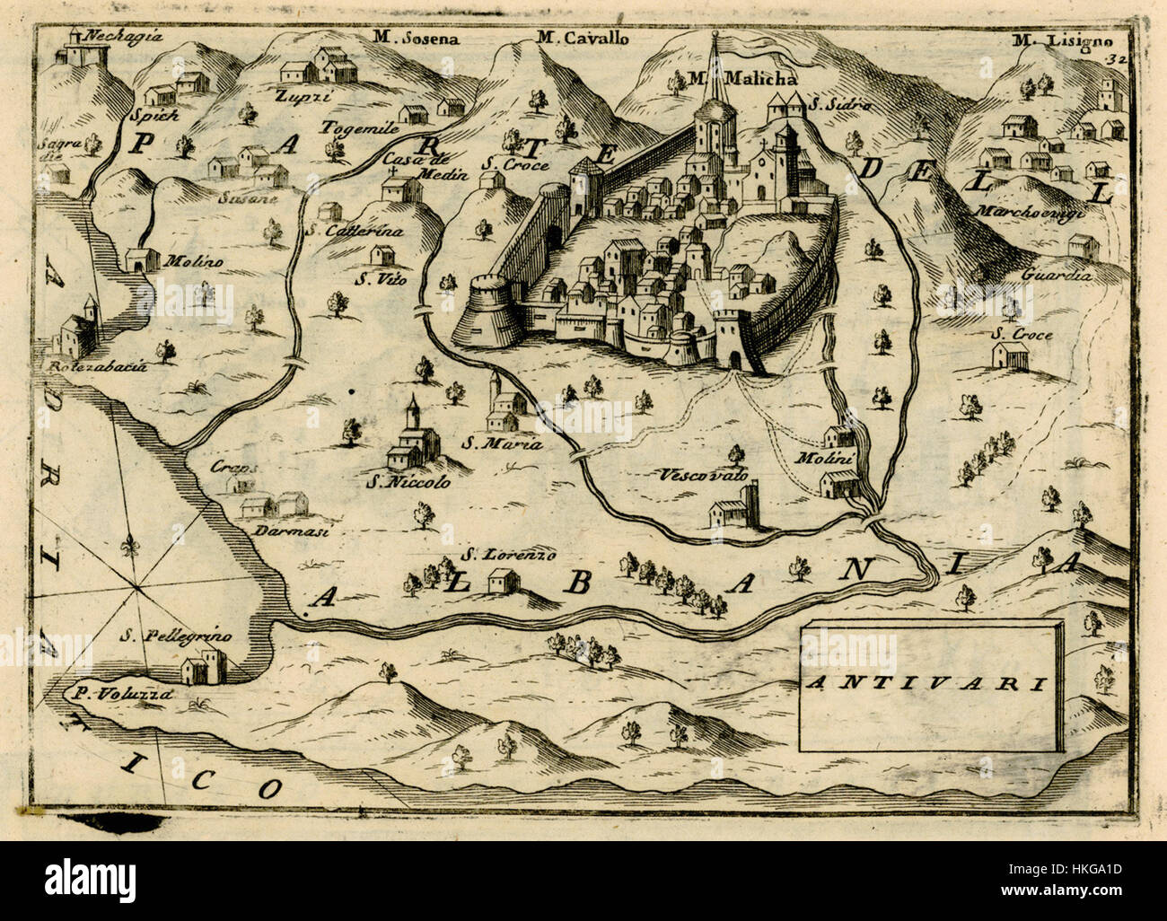 The *Antivari* map by Vincenzo Coronelli from 1688 is an intricate ...